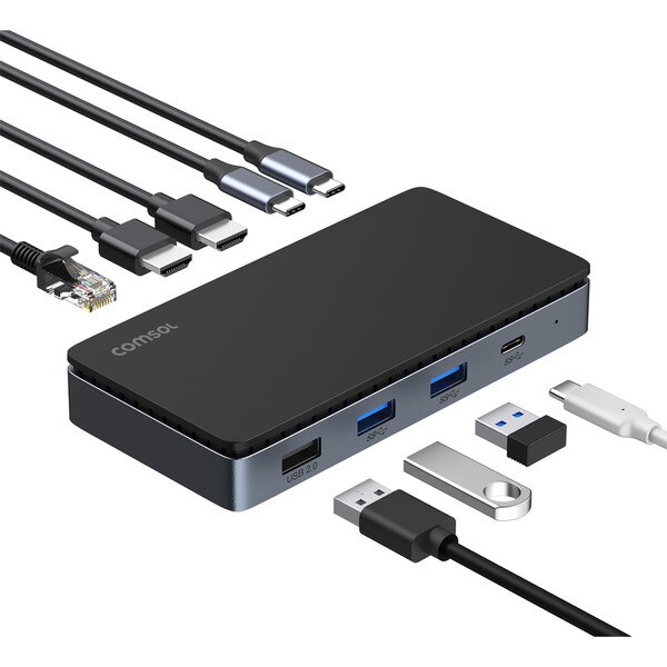 USB-C to Dual 4K HDMI Monitor 9 Port Docking Station
